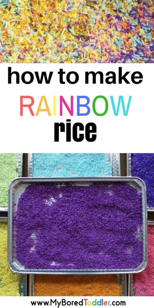 How to make a Rainbow Rice Sensory Bin - My Bored Toddler