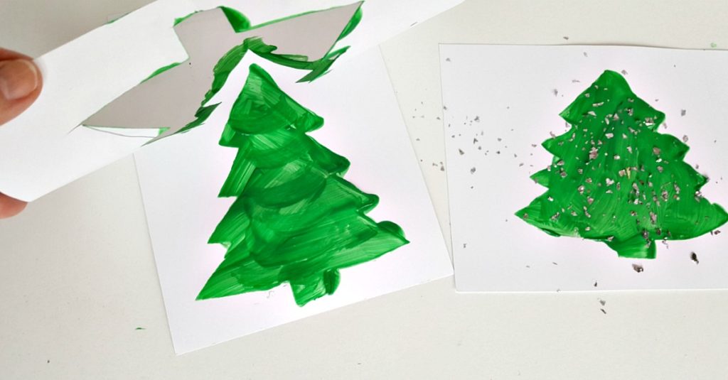 lifting Christmas tree stencils to reveal finished painting - My Bored ...