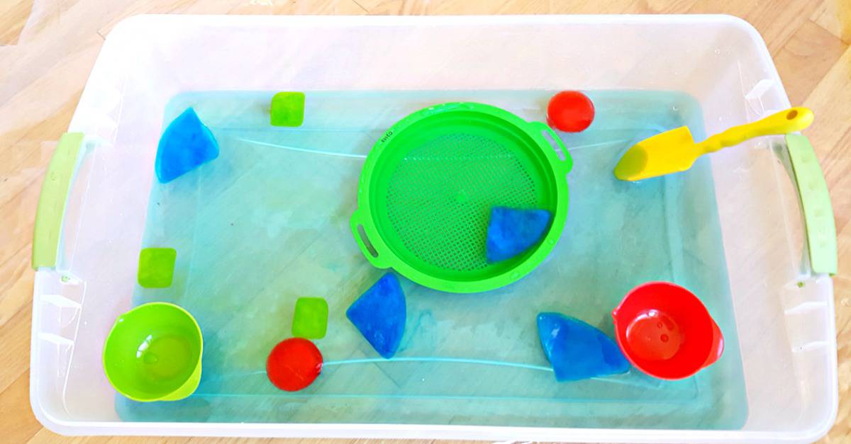 Water Play with Ice Shapes - My Bored Toddler