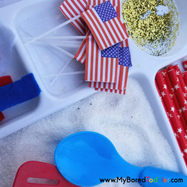 Patriotic Sensory Tray for Toddlers - My Bored Toddler