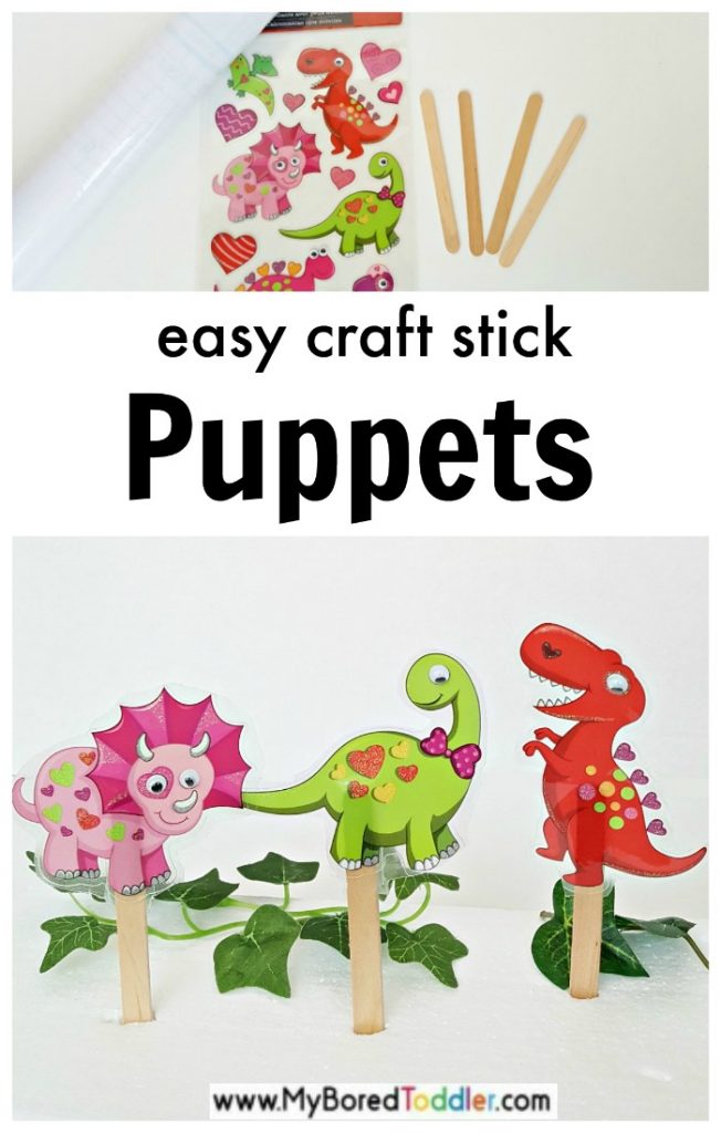 Make your own craft stick dinosaur puppets - My Bored Toddler