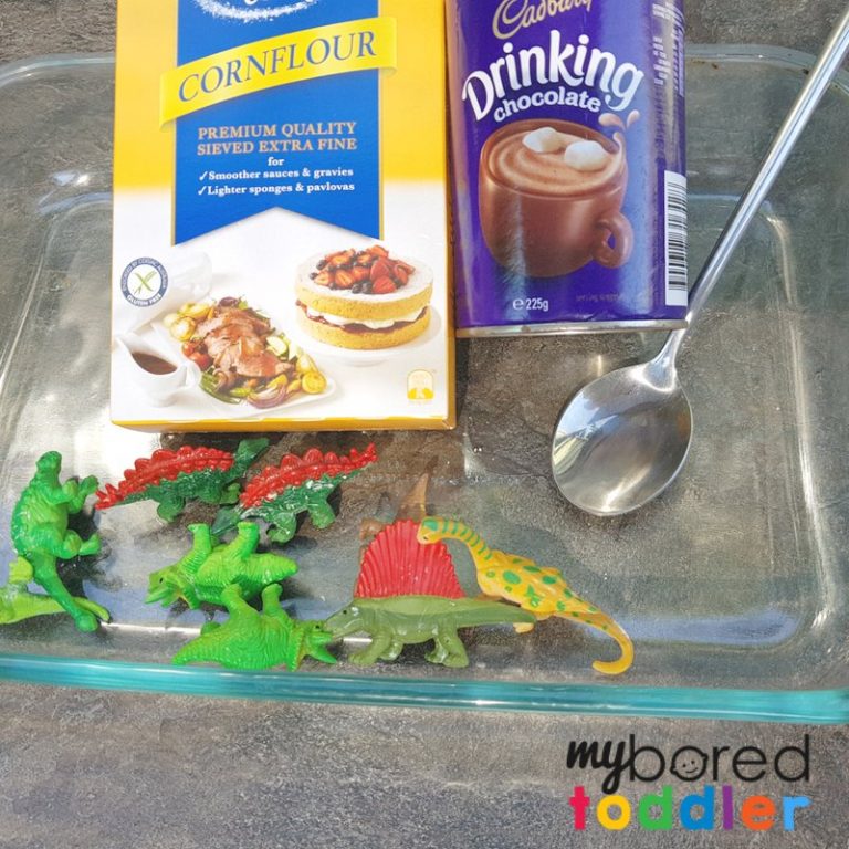 taste safe mud oobleck dinosaur sensory play for toddlers - My Bored ...
