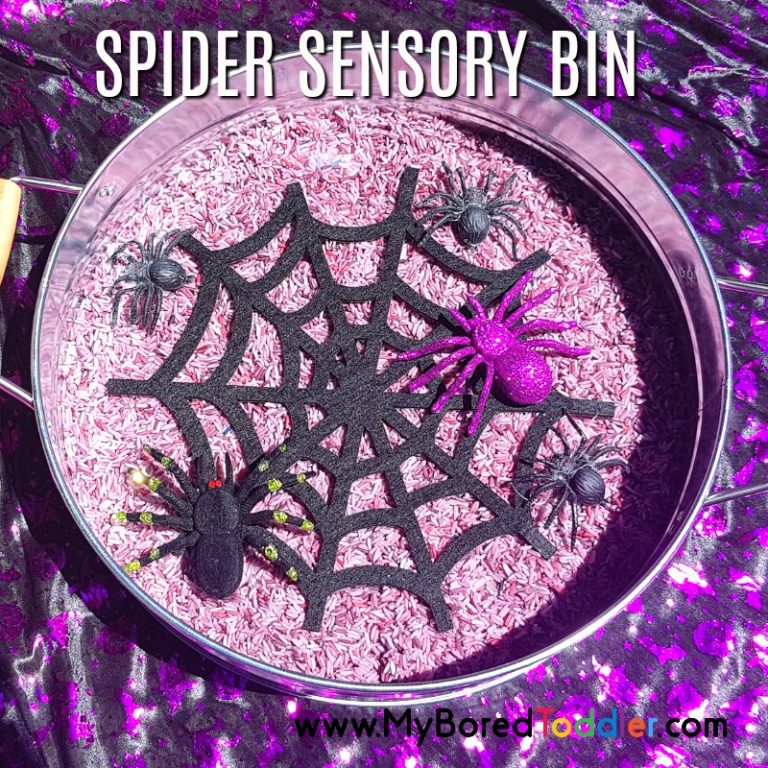 Halloween Spider Sensory Rice Bin - My Bored Toddler
