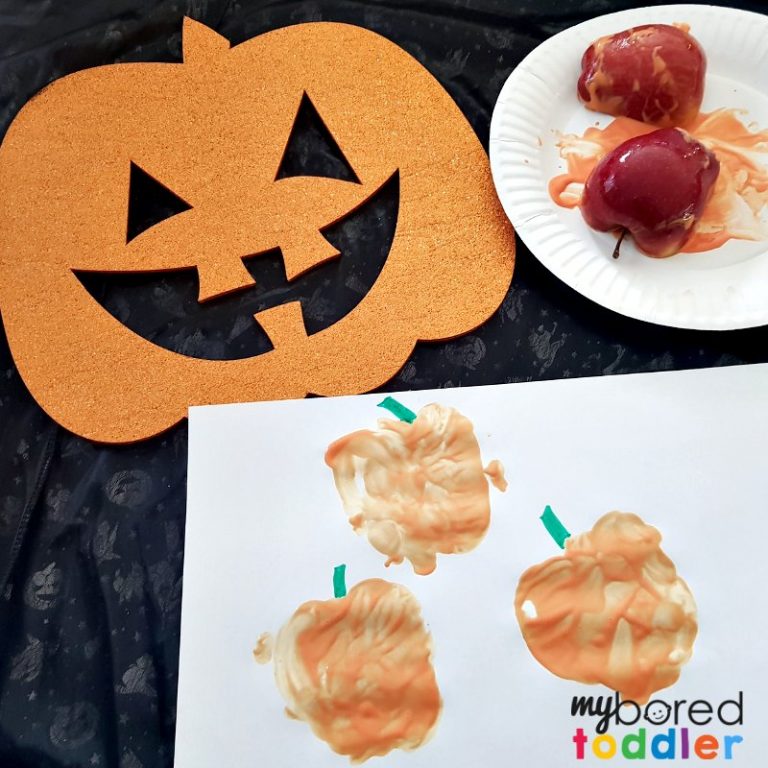 Apple stamped pumpkins - My Bored Toddler Fall Activities