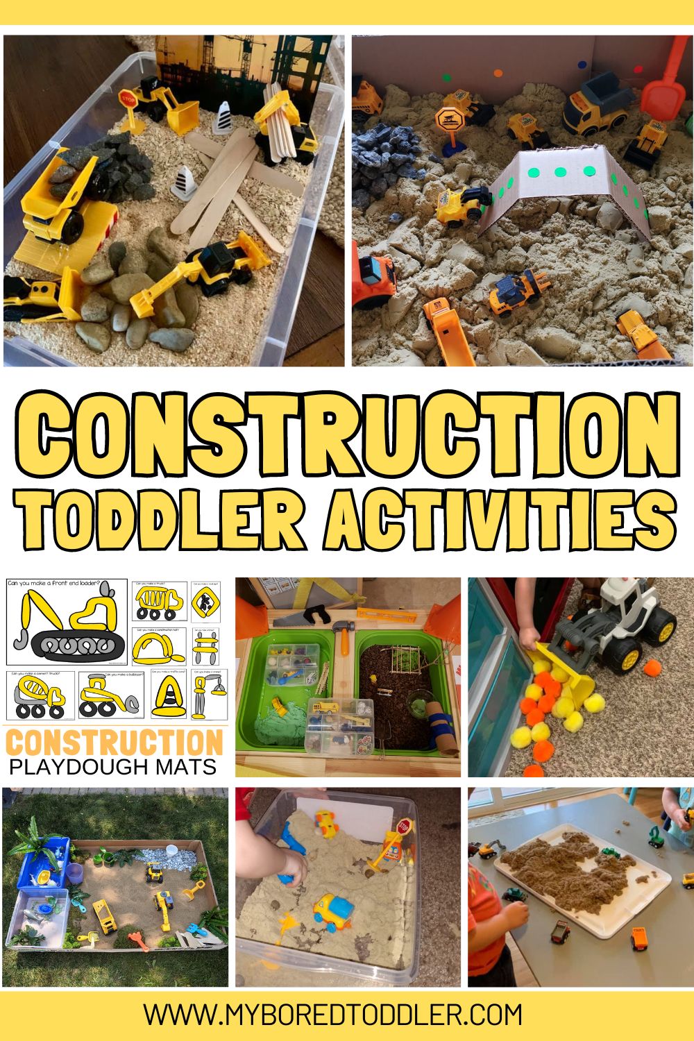Cotton Ball Construction Trucks Sensory Bin - My Bored Toddler