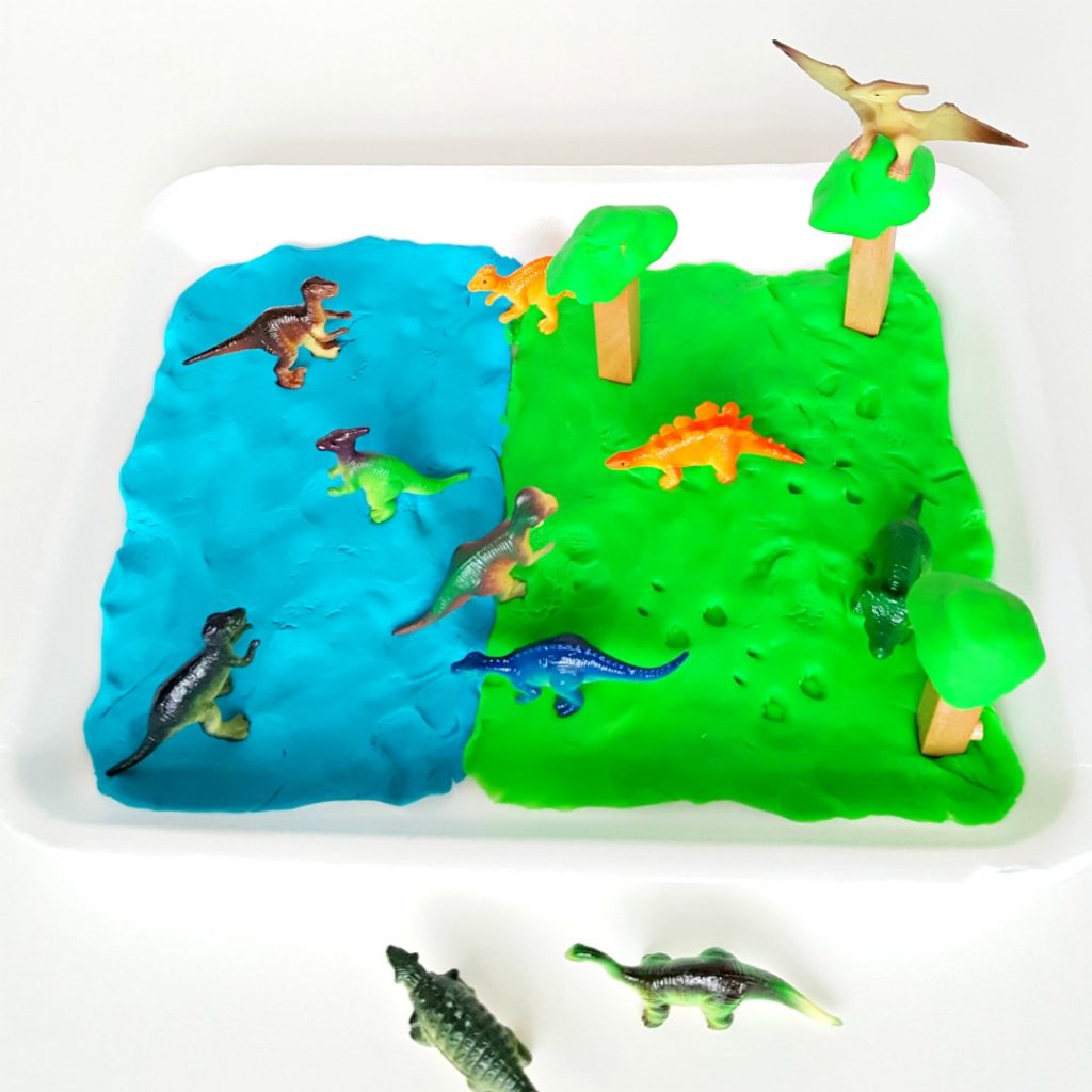 Dinosaur Small World with Play Dough - My Bored Toddler