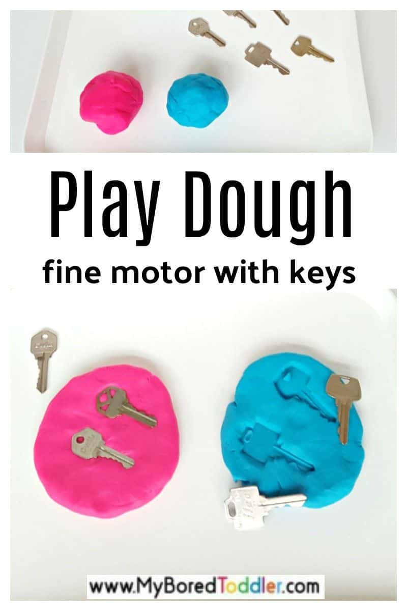 Fine Motor with Keys in Play Dough - My Bored Toddler