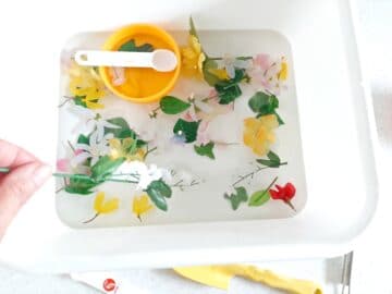 Toddler Water Play with Artificial Flowers - My Bored Toddler