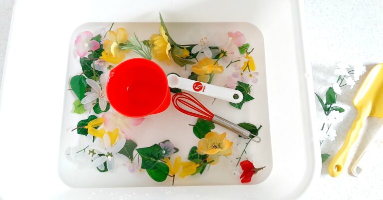 Toddler Water Play with Artificial Flowers - My Bored Toddler