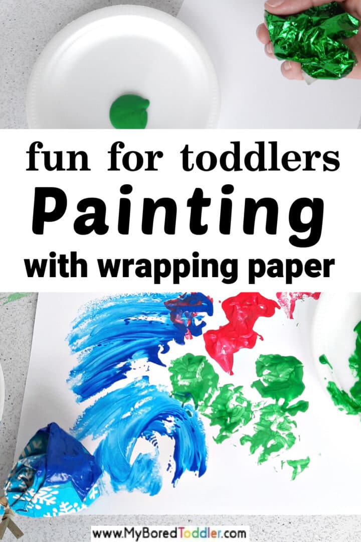 Painting with Recycled Wrapping Paper - My Bored Toddler