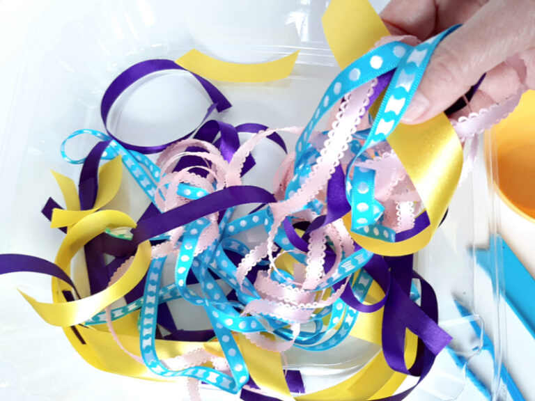 Ribbon Sensory Bin Toddler Play - My Bored Toddler