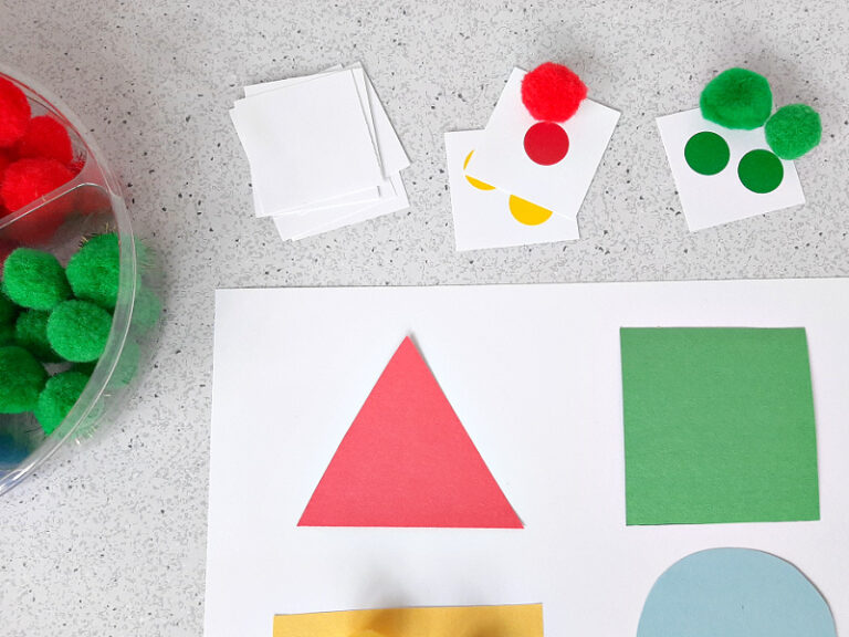 Color Sorting with Pompoms - My Bored Toddler Simple Math Activity