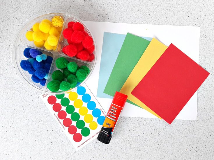 Color Sorting with Pompoms - My Bored Toddler Simple Math Activity