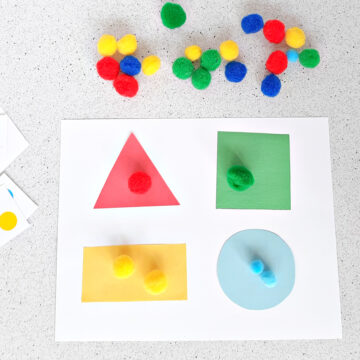 Color Sorting with Pompoms - My Bored Toddler Simple Math Activity