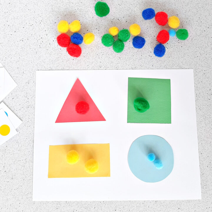 Color Sorting with Pompoms - My Bored Toddler Simple Math Activity