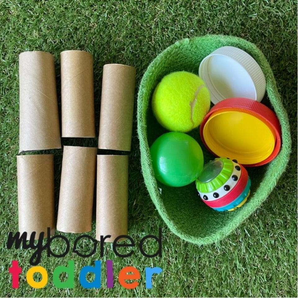 Toilet Tube Ball Balancing - My Bored Toddler