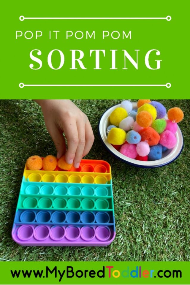 Pop It Pom Pom Sorting - My Bored Toddler Great for Fine Motor Skills!