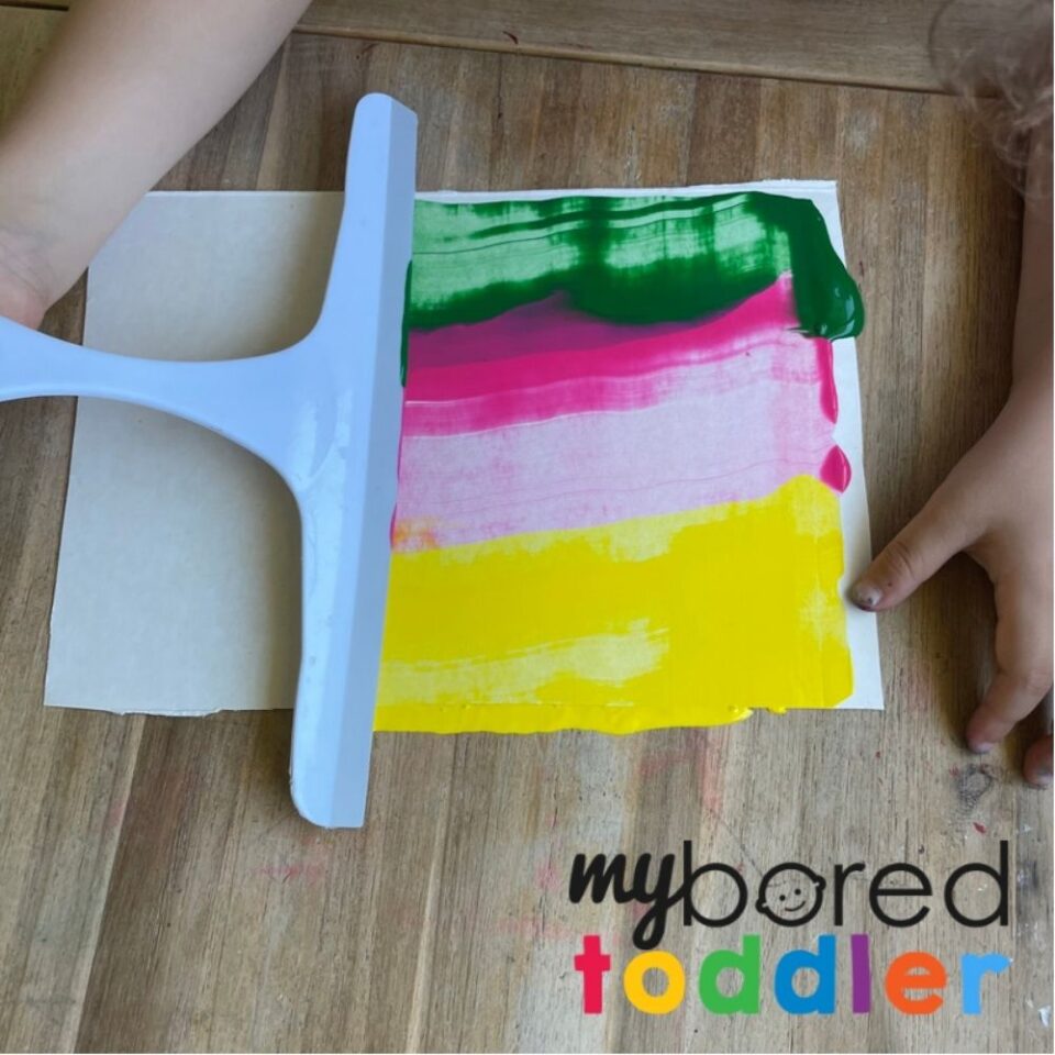 Squeegee Painting - My Bored Toddler end result is a mystery!