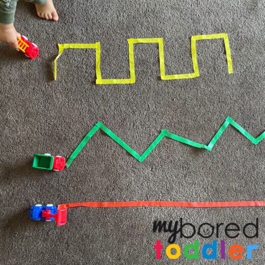 Colored Tape Race Tracks - My Bored Toddler