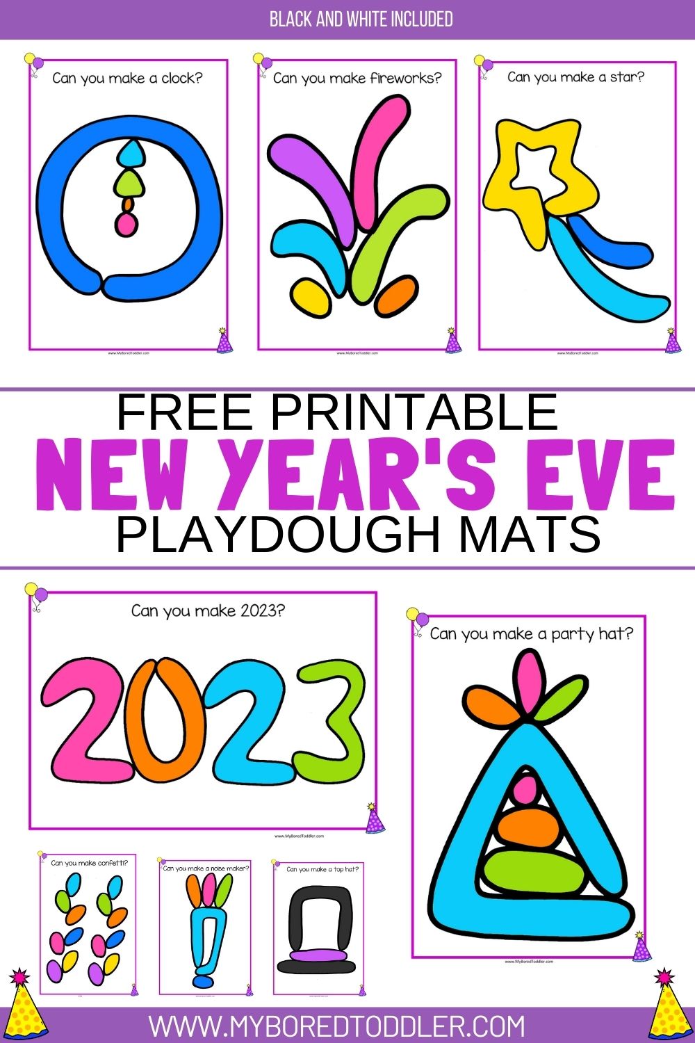 FREE Printable New Year's Eve Playdough Mats - My Bored Toddler