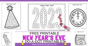 Free printable do a dot sheets New year's eve toddler preschooler - My ...