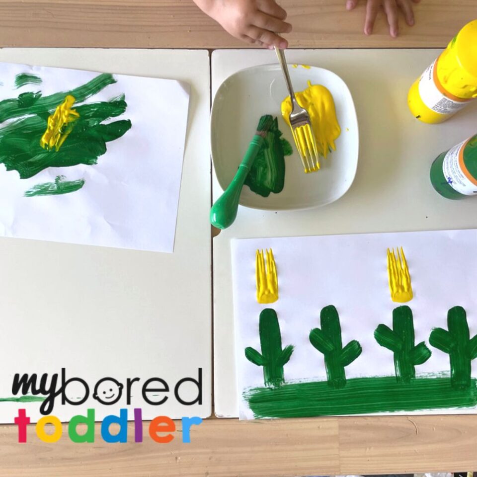 Fork Flower Painting - My Bored Toddler