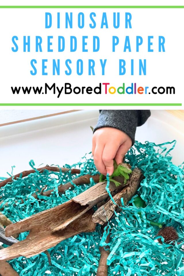 Dinosaur-Shredded Paper Sensory Bin - My Bored Toddler