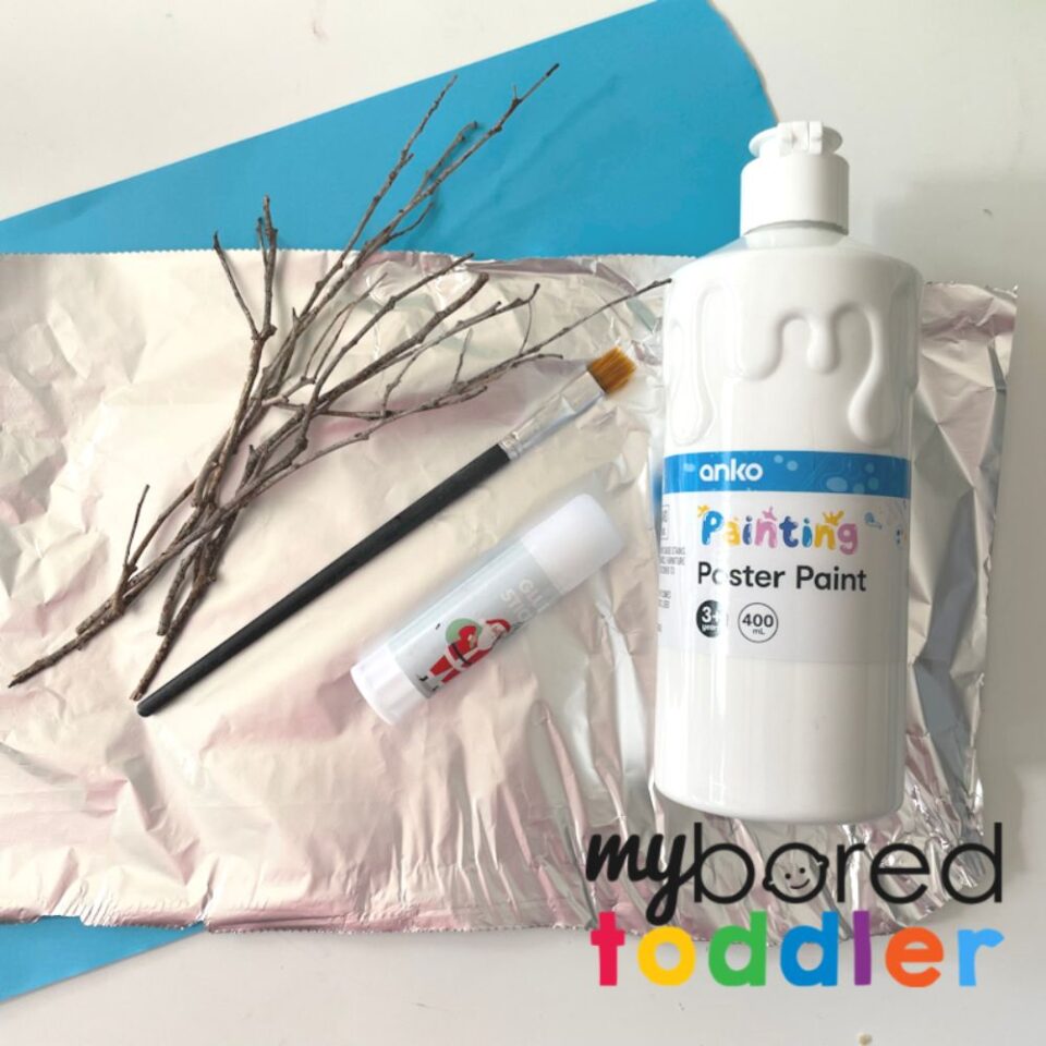 Winter Tree Foil Painting - My Bored Toddler Super Simple and Fun!