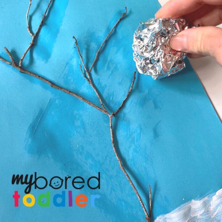 Winter Tree Foil Painting - My Bored Toddler Super Simple and Fun!