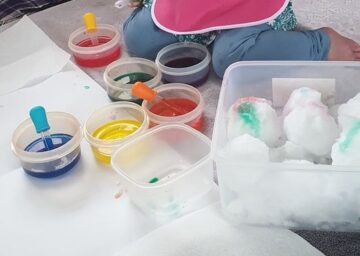 sophie food coloring snow balls - My Bored Toddler