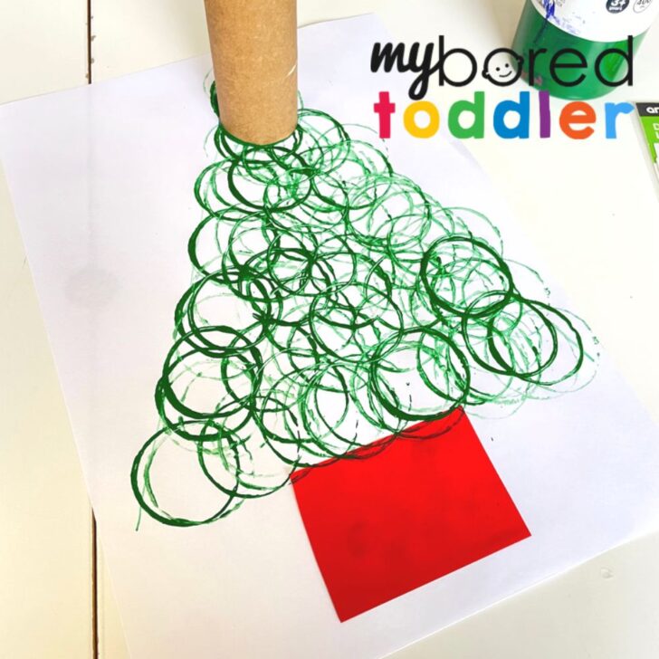 Cardboard Tube Stamping Christmas Tree - My Bored Toddler
