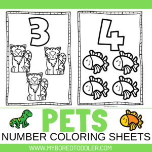 PETS NUMBER COLORING SHEETS ANIMALS 0-10 TODDLER PRESCHOOL MATH ...