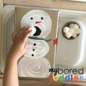 Hungry Snowman Cotton Ball Posting - My Bored Toddler