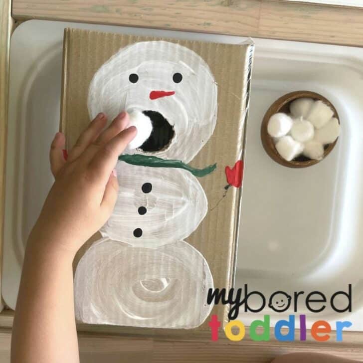Hungry Snowman Cotton Ball Posting - My Bored Toddler