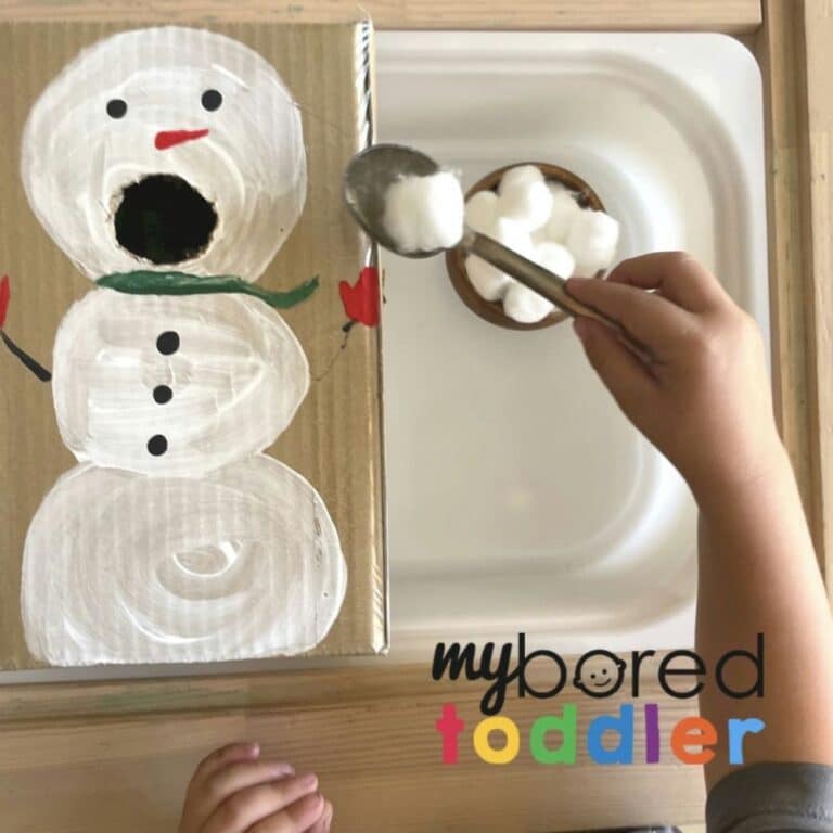 Hungry Snowman Cotton Ball Posting - My Bored Toddler