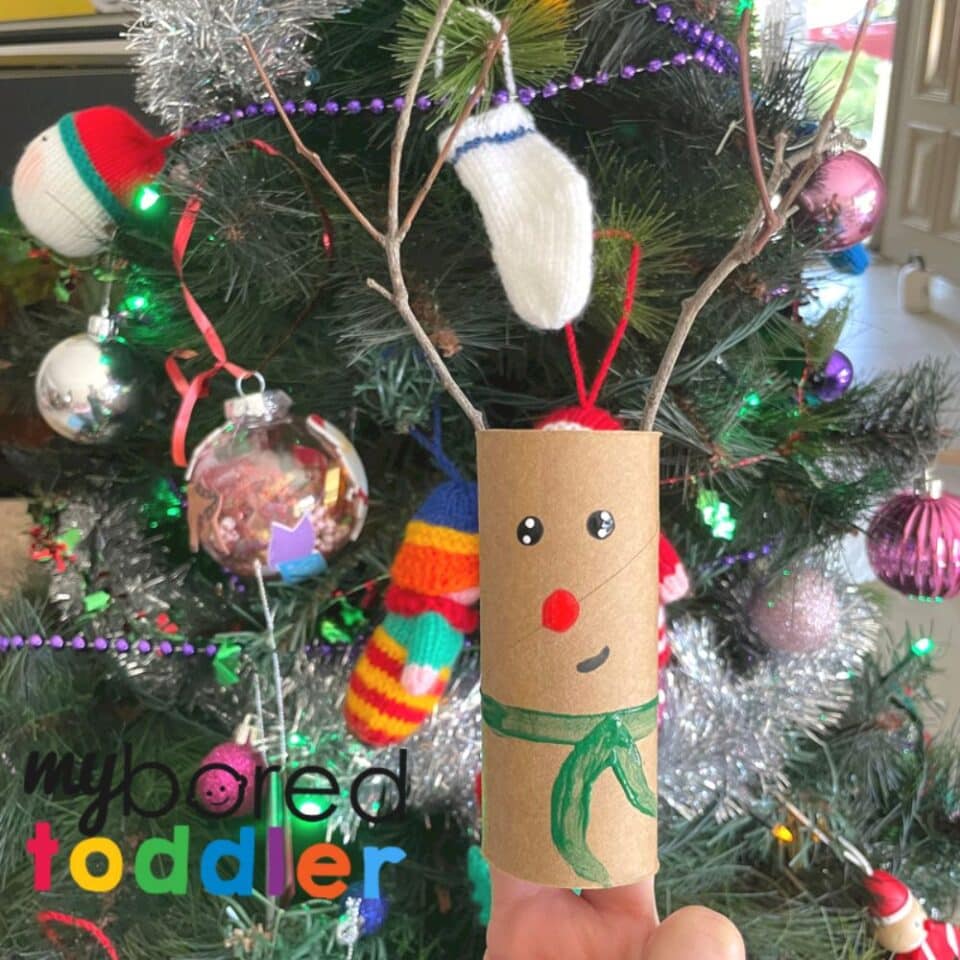 Cardboard Tube Reindeer Puppet - My Bored Toddler