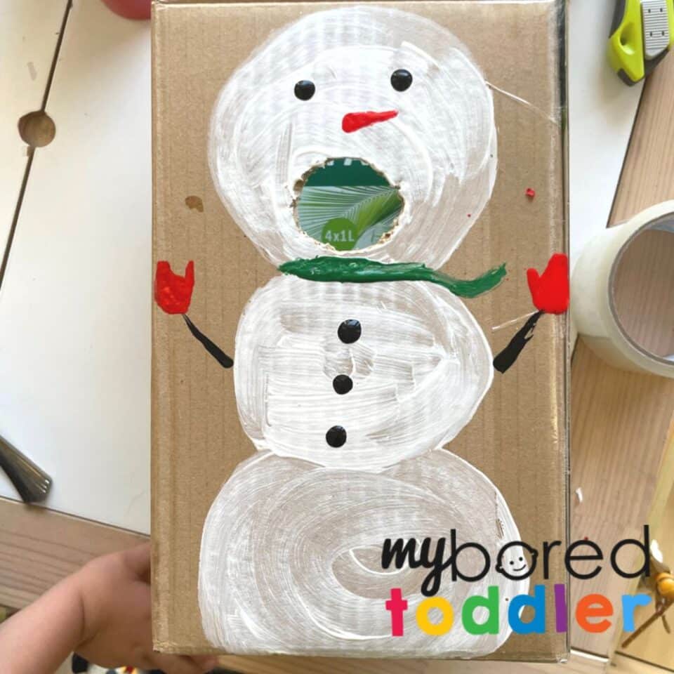 Hungry Snowman Cotton Ball Posting - My Bored Toddler
