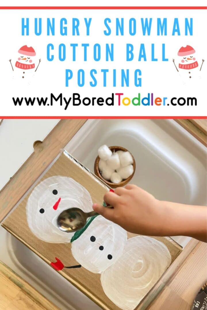 Hungry Snowman Cotton Ball Posting - My Bored Toddler