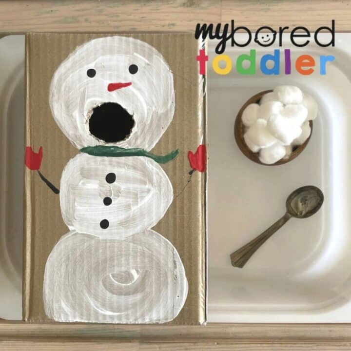 Hungry Snowman Cotton Ball Posting - My Bored Toddler