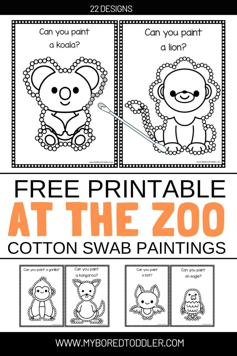 Free Printable Zoo Animal Cotton Swab Painting - My Bored Toddler