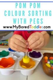 Pom Pom Colour Sorting with Pegs - My Bored Toddler