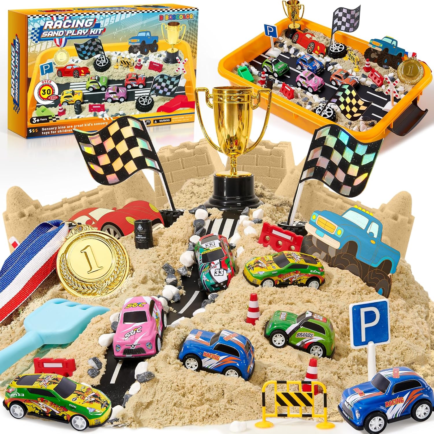 race car sensory bin - My Bored Toddler