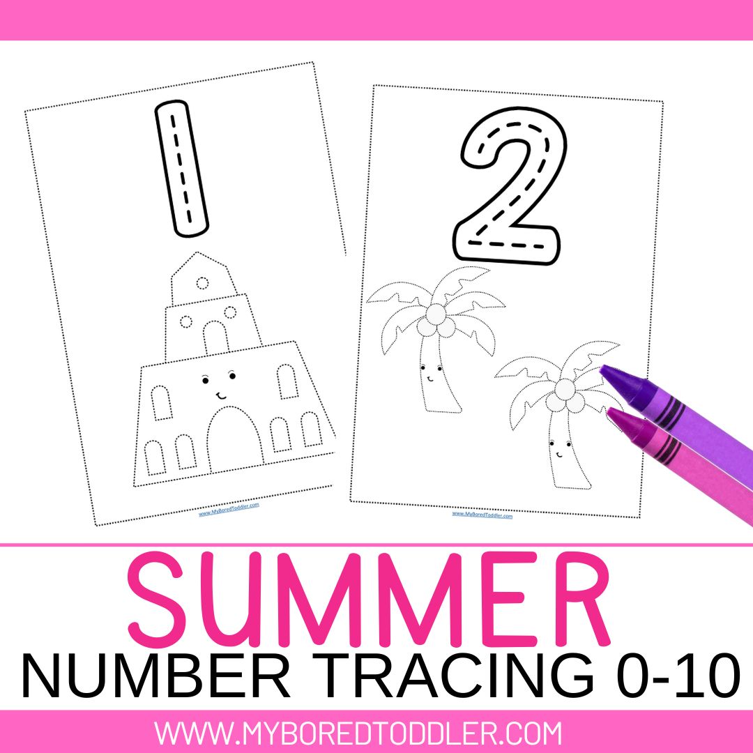 summer number tracing sheets 0-10 coloring - My Bored Toddler