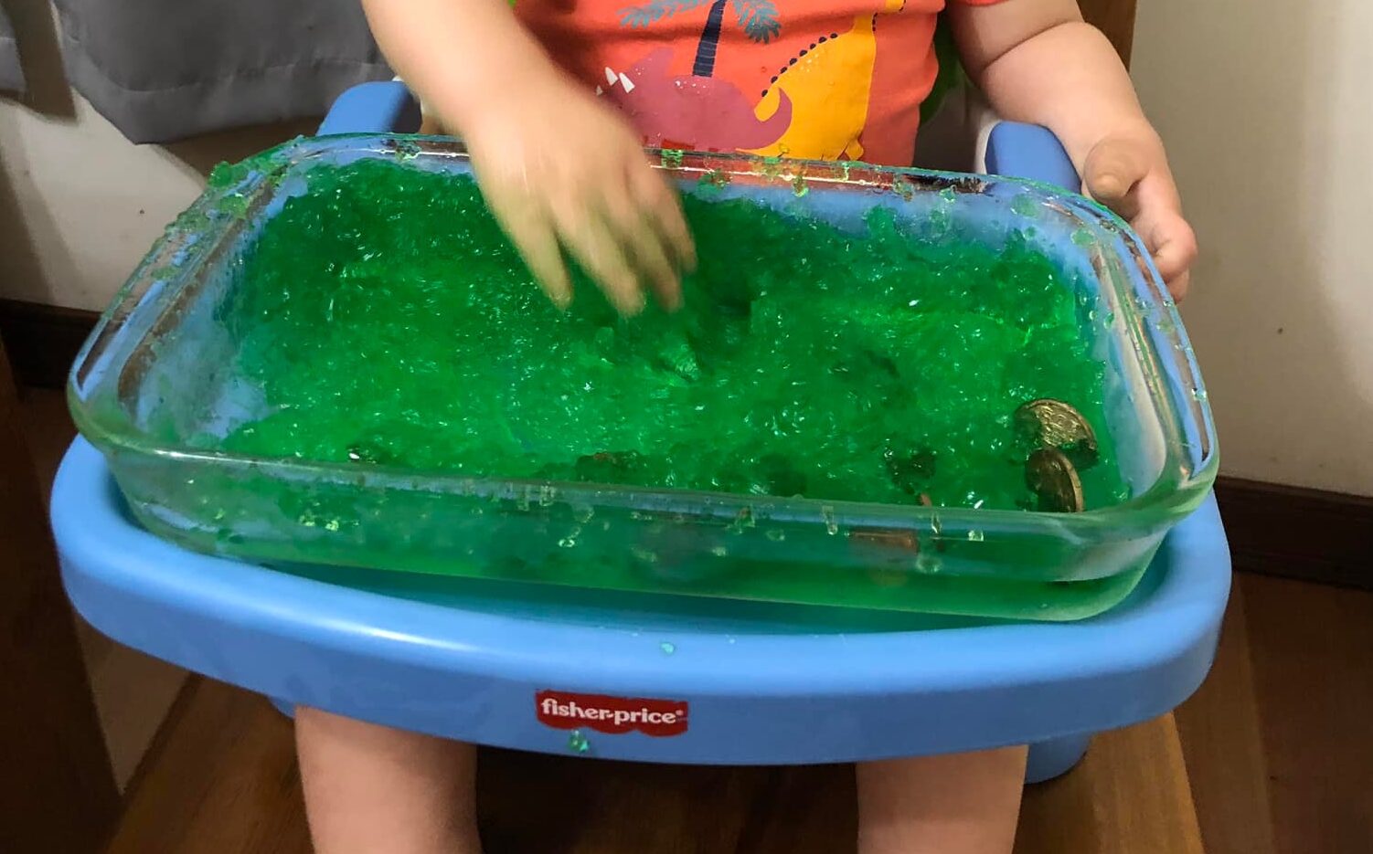 green jello dig with gold coins rebeccah - My Bored Toddler