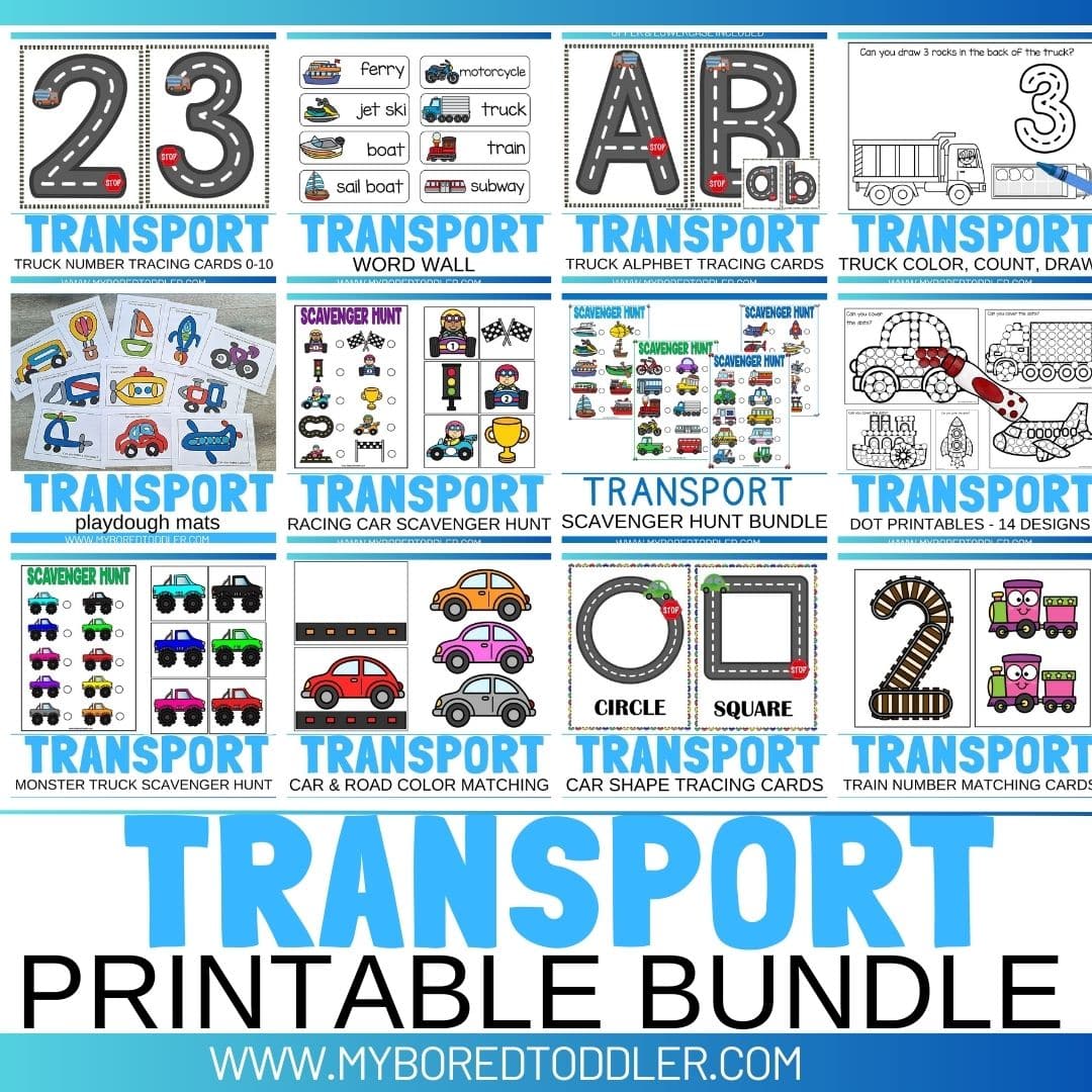 TRANSPORT PRINTABLE TODDLER PRESCHOOL BUNDLE - My Bored Toddler